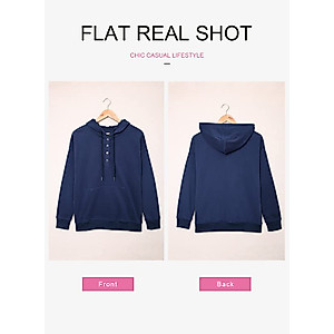 Dokotoo Womens Sweatshirt Ladies Fall Tops Drawstring Hoodies Sweatshirts for Women Long Sleeve Hooded Pullover with Pockets Button Collar Fleece Casual Basic Simple Winter Shirts Tops Blue XL