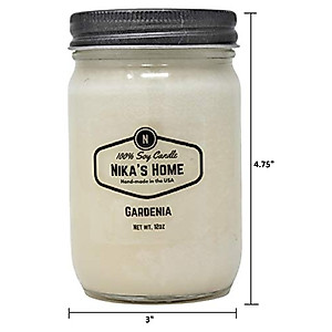 Nika's Home Gardenia Soy Candle 12oz Mason Jar Non-Toxic White Soy Candle Hand Poured Handmade, Clean Long Burning 50-60 Hours Highly Scented All Natural Candle Gift Décor