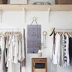 RLRICH Hanging Necklace Holder, Wall Mounted Necklace Hanger with 24 Hooks, Jewelry Organizer for Holding Necklaces, Bracelets, Chains (Gray)