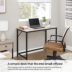 VASAGLE 39-Inch Computer Writing Desk, Home Office Small Study Workstation, Industrial Style PC Laptop Table, Steel Frame, 39.4, Greige + Black