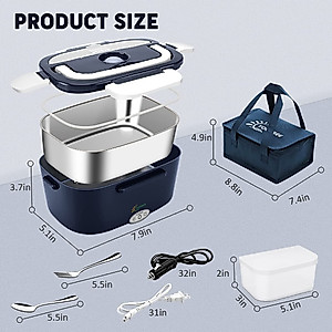 Yoorbee Electric Lunch Box Food Heater, 60W Heated Lunch Boxes for Adults,Durable 3-In-1 Portable Food Warmer for Car& Home/Office,Leak-proof,with Fork&Spoon,Carry Bag