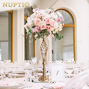 Versatile Metal Flower Arrangement Stand & Pillar Candles Holder Set for Wedding Party Dinner Centerpiece Event Restaurant Hotel Decoration (2 x L, Gold)