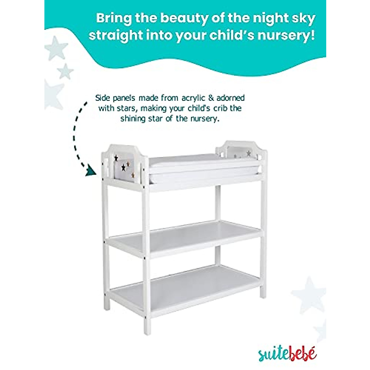 Suite Bebe Celeste Changing Table Safety Rail Included, White
