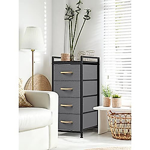 DOMYDEVM 4 Tier Drawer Closet Organizer Tower Clothing Storage Drawers Small Black Nightstand Fabric Organizer Unit with Wooden Top for Bedroom, Living Room, Nursery Room