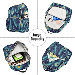 Yasala Women Fashion Backpack Blue Gold Grace Peacock Feather Sturdy Daily Bag Compact Regular Bag Diaper Bag