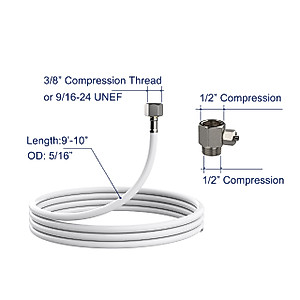 9' Polyurethane Hose with 1/2" Brass Mini Adapter. Connects the warm water from your sink to your BIDET bidet (Compatible with other Bidet brands)