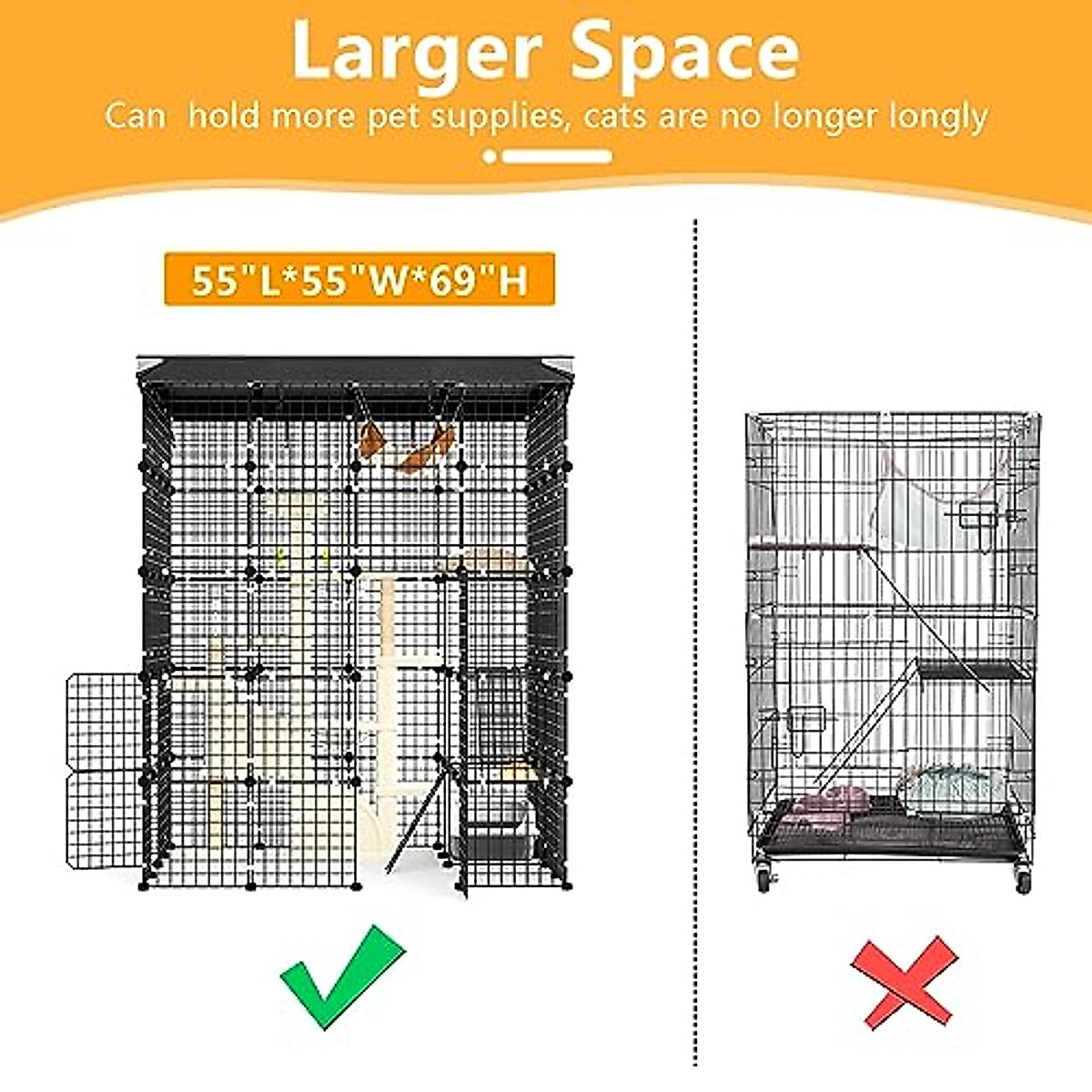 XiaZ Cat Cage Indoor with Crate Cover, DIY Outdoor Cat Enclosures Metal Wire Playpen Large Exercise Place for 1-5 Cats, Rabbit,Ferret,Guinea Pigs,Chinchilla,Squirrel Small Animals