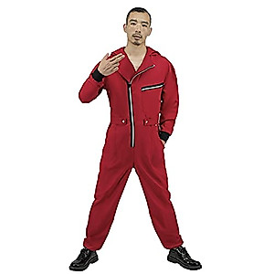 Men Red Jumpsuit Cosplay Costume for Halloween Role Playing Dressing up Adults Money Outfit S-XXL (X-Large)