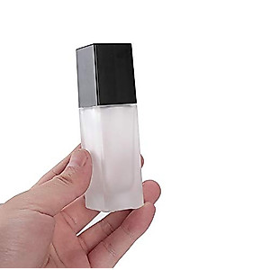 USRommaner 4 Pack,1 oz/30ml Matte Glass Essence Lotion Pump Bottle,Empty Square Cosmetic Container Travel Liquid Foundation Base Dispenser Vials with Pressure Pump Head and Lid