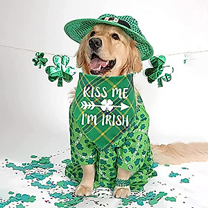 STMK 2 Pack, Plaid Bandana for Dog Puppy St. Patrick's Day Holiday Party Costumes (Lucky Charm & Kiss Me I’m Irish)