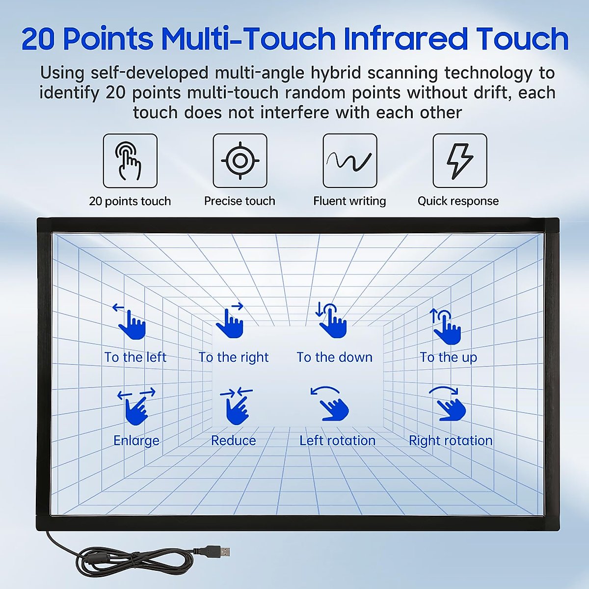 40 Inch Infrared Touch Frame 20 Points IR Touch Screen Panel with USB Infrared Touch Screen Overlay Suitable for Touch Monitor TV Frame, Touch Whiteboard Digital Signage, Kiosks, Automation Retailers