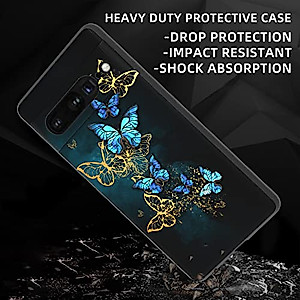 NKase for Google Pixel 7 Pro Case 2022, Google Pixel 7 Pro Case Full Body Matte Soft TPU Flexible Non Slip Bumper Shockproof Protective Pixel 7 Pro Phone Case, Gold/Blue Butterfly