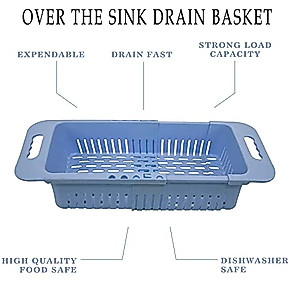 MineSign Extendable Over the Sink Colander Fruits and Vegetables Drain Basket Adjustable Strainer Sink Washing Basket for Kitchen (Green)