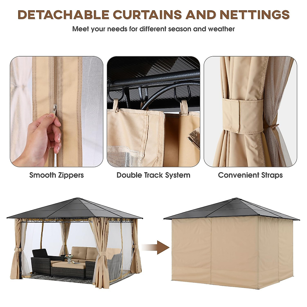 10x10 Hardtop Patio Gazebo with Curtains and Netting by ABCCANOPY
