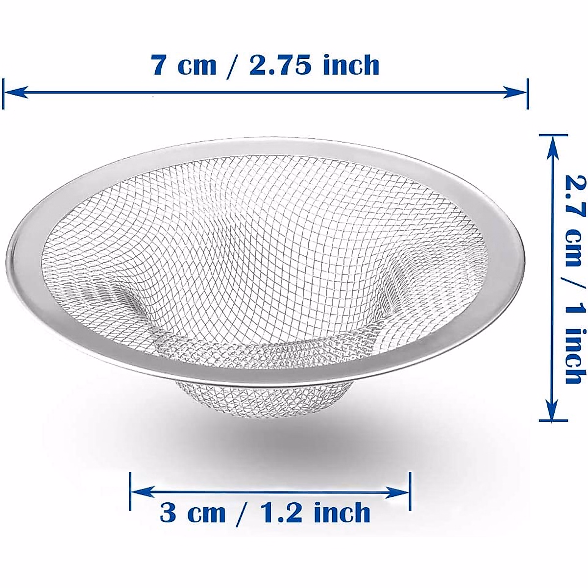 2 pcs Heavy Duty Stainless Steel Slop Basket Filter Trap, 2.75" Top / 1" Mesh Metal Sink Strainer,Perfect for Kitchen Sink/Bathroom Bathtub RV Wash basin Floor drain balcony Drain Hole