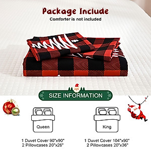 Dobuyly Christmas Duvet Cover Queen Size, Red Plaid Christmas Tree Printed Duvet Cover Set, Soft Microfiber Buffalo Check Christmas Bedding Set 3 Piece