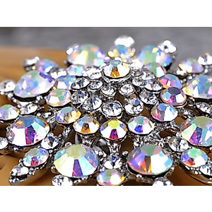 Alilang Adustable Silvery Tone Iridescent Clear Crystal Colored Rhinestones Floral Ring