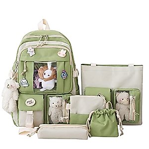 5pcs/set Canvas School Backpacks Women Lovely School Bags for Girl Shoulder Bags