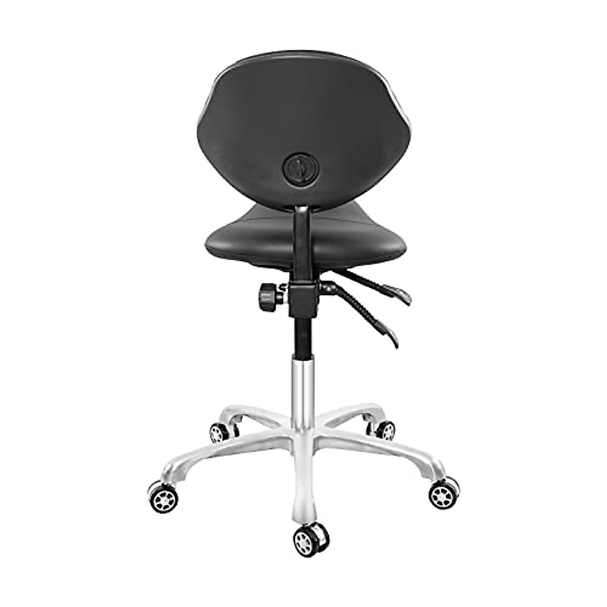 Senkelly Saddle Rolling Stool with Wheels, Adjustable Workbench Stool with Backrest, Swivel Stool Chair for Pedicure Work Office Kitchen-Ergonomic
