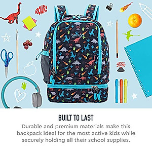 Bentgo® Kids Prints 2-in-1 Backpack & Insulated Lunch Bag - Durable, Lightweight, Colorful Prints for Girls & Boys, Water-Resistant Fabric, Padded Straps & Back, Large Compartments (Dinosaur)
