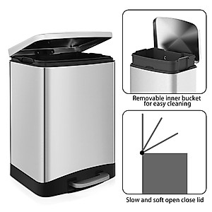 Innovaze 3.2 Gal./12 Liter Rectangular Stainless Steel Step-on Trash Can for Bathroom and Office