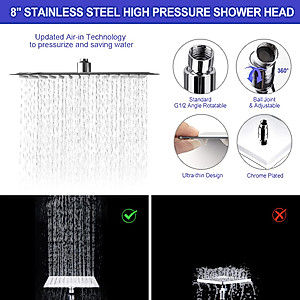 Shower Head, High Pressure Hydrojet Rainfall Shower Head / 6 Spray Settings Handheld Showerhead Combo with 11 inch Extension Arm, Anti-leak Shower Head with Holder, 1.5M Hose, Chrome