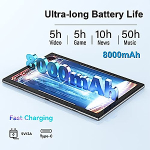 Android Tablet, 10.1 Inch Android 12 Tablet, 6GB RAM 64GB ROM, 1TB Expand, Android Tablet with 8000mAh Long Battery, Dual Camera, 5G WiFi, Bluetooth, FHD IPS Touch Screen, GPS, Google GMS Certified
