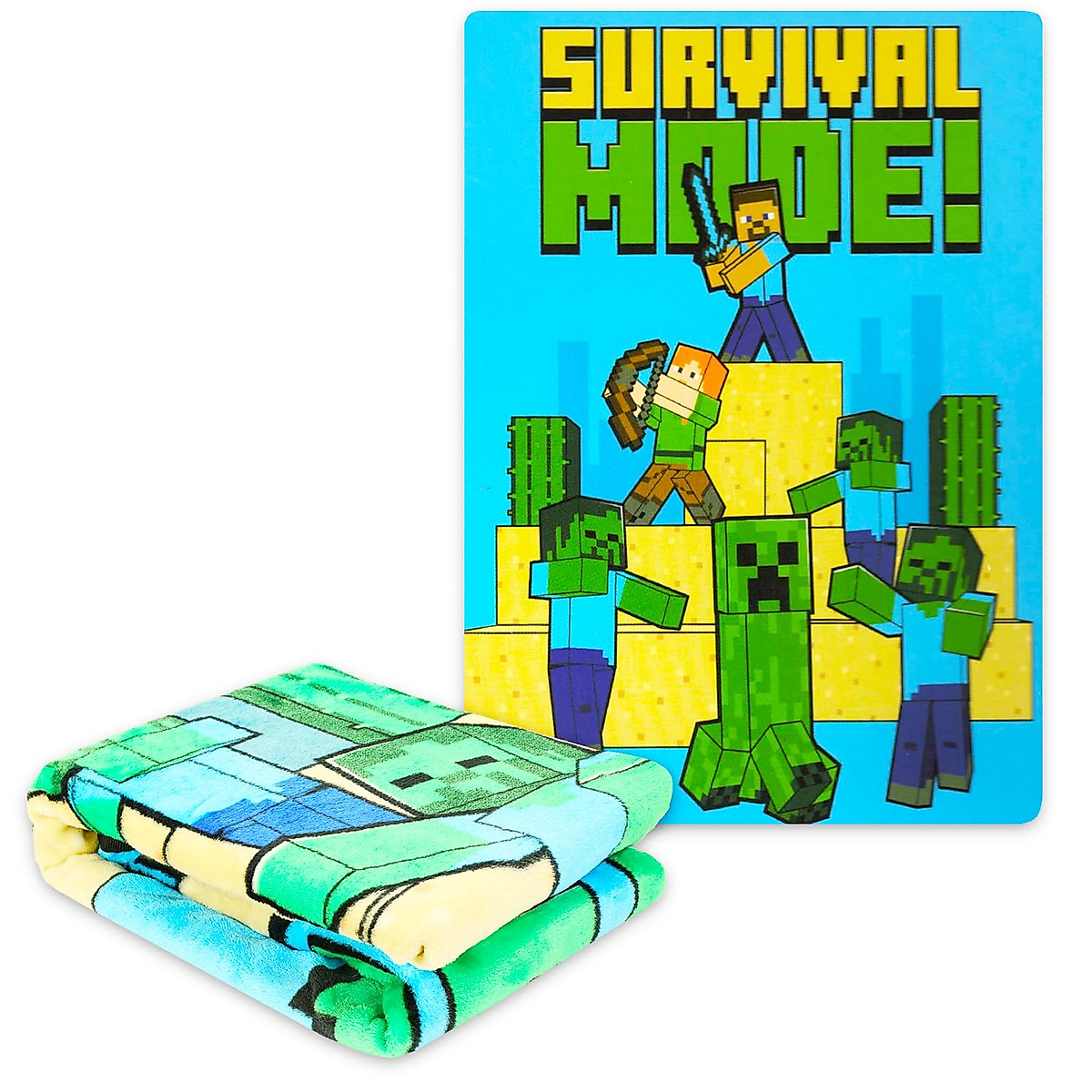 Minecraft Throw Blanket for Boys - Minecraft Plush Throw Blanket Bundle Includes 40" x 50" Minecraft Fluffy Blanket Throw Plus Minecraft Phone Decal, Door Hanger, More | Minecraft Blankets for Boys