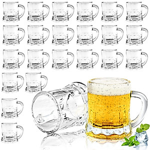 JUXINGDAZYF Mini Beer Mug Shot Glasses, Mini Beer Shot Glasses Set of 24, 2 Oz Mini Beer Mugs with Handles, Mini Glass Mugs for Beer, Whiskey, Tequila, Vodka