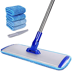 18" Professional Microfiber Mop Floor Cleaning mop, Flat Mop with Stainless Steel Handle,4 Reusable Washable Mop Pads and mop Pads Brush,Microfiber Mop for Hardwood, Laminate, Tile Floor Cleaning