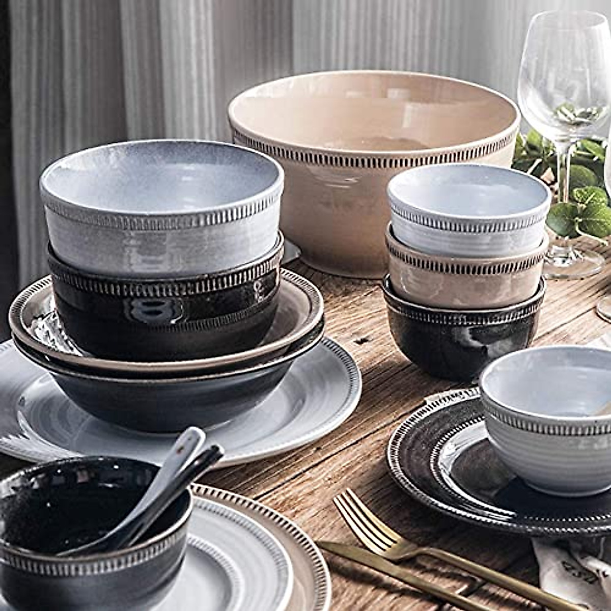 Fine Dinnerware Set,Porcelain Dinnerware Set, Ceramic Plates and Bowls Sets,Dinner Plate, Salad Plate, Soup Bowl, Modern Creativity Vintage Lounge Reactive Glaze Stoneware Dishes Set, Service for