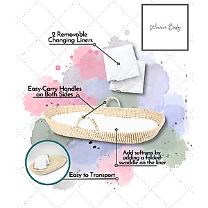 Baby Changing Basket - Handmade Moses Basket Changing Basket for Baby Table Topper - 2 Organic Cotton Washable Diaper Changing Pads CPSC Compliant