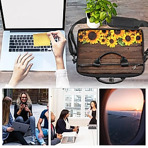 Sunflowers Wooden Laptop Computer Bag Waterproof Shoulder Messenger Bag 13-15 inch Durable Laptop Tote Bag with Shoulder Strap Handle Lightweight Crossbody Briefcase