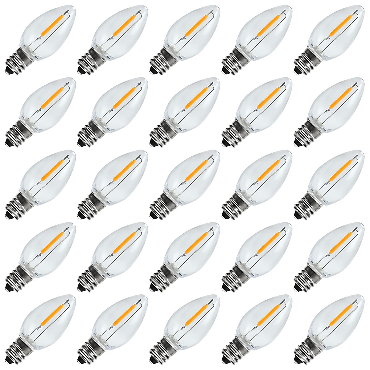LiEiDi 25Pack C7 LED Replacement Light Bulbs, Shatterproof LED Bulbs for Window Candles & Chandeliers, E12 Screw Base, 0.6 Watt Equvalent to 5 6 7 Watt Incandescent Bulbs, Warm White 2200K