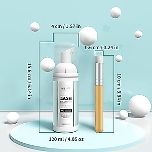 120ml / 4 fl.oz Eyelash Extension Shampoo Brush Eyelid Foam Cleanser Full Safe for Natural Lashes and Extension Paraben & Sulfate Free Non-Irritating Perfect for Salon and Home Use