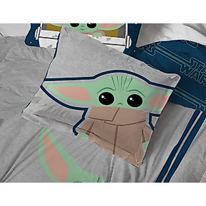 Jay Franco Star Wars The Mandalorian Hello Grogu 7 Piece Full Size Bed Set - Includes Comforter & Sheet Set - Super Soft Kids Bedding Fade Resistant Microfiber (Official Star Wars Product)