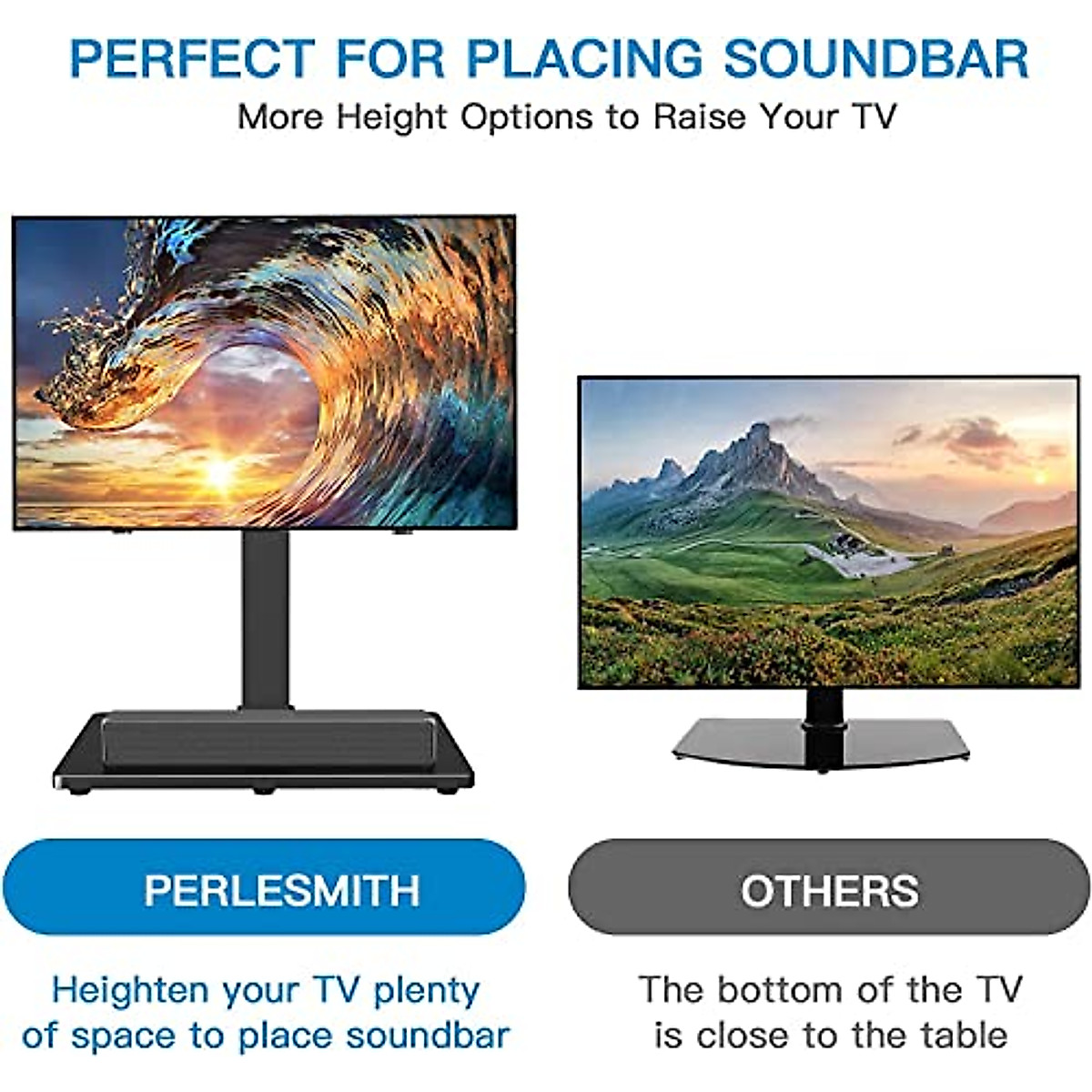 PERLESMITH Universal Swivel TV Stand Mount for 37-65,70,75 Inch LCD OLED Flat/Curved Screen TVs-Height Adjustable Table Top TV Stand/Base with Wire Management,VESA 600x400mm up to 88lbs,PSTVS18