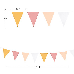 32Ft Groovy Party Decorations Yellow Pink White Pennant Banner Fabric Triangle Flag Bunting Garland Streamers for Daisy Groovy Boho Retro Hippie Wedding Birthday Baby Shower Spring Party Supplies