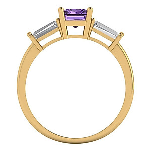 2ct Emerald cut 3 stone Solitaire Simulated Alexandrite Engagement Wedding Anniversary Bridal Ring 14k Yellow Gold 10.75