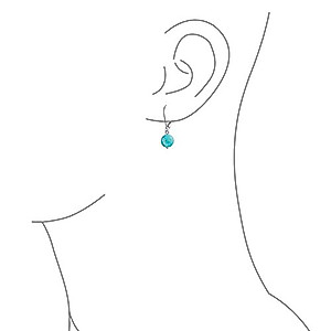 Simple Round Bead Stabilized Turquoise Lever back Ball Drop Earrings For Women .925 Sterling Silver December Birthstone