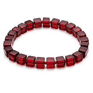 Amber by Mazukna - Red Amber Bracelet for Women or Men, 6.7in, Elastic Stretch Band, Polished Natural Gemstone Jewelry, Certified Real Amber Stone Beads, Handmade Wristband for Adults