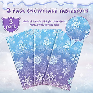 3 Pack Winter Snowflake Plastic Tablecloth Decorations, Blue and Purple Snowflake Winter Wonderland Disposable Table Cover for Christmas Winter Holiday New Year Party Supplies Decorations, 54x108 Inch