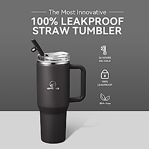 Gpeng 30/40/50 oz Tumbler with Handle, Water Bottles with Straw Lid, Insulated Stainless Steel Travel Mug Cup Holder Friendly, Keep Drinks Cold or Hot for Hours
