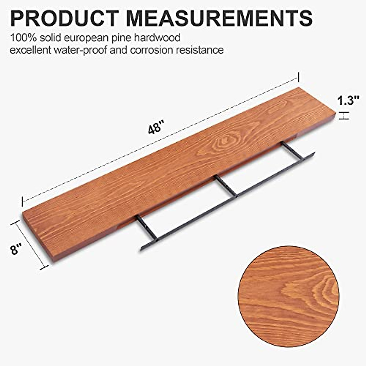 Axeman Floating Shelves, Long Wall Shelves 48 Inch, Rustic Wooden Shelves for Wall, Floating Wall Shelves for Living Room Bedroom Office Honey