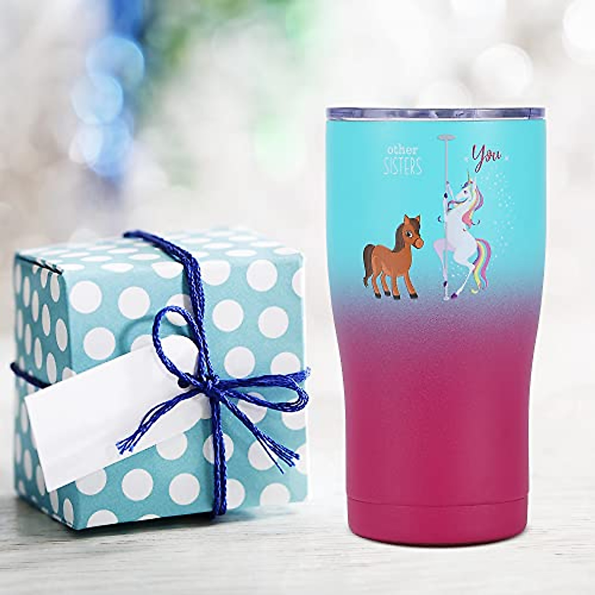 Shamone Tumbler 20oz Insulated Stainless Steel w/Lid SS Straw, Cleaning Brush, Sister Gifts for Unicorn Lovers, Sister Gifts from Sister, Sister Gifts, Sister Birthday Gifts from Sister (Purple Teal)