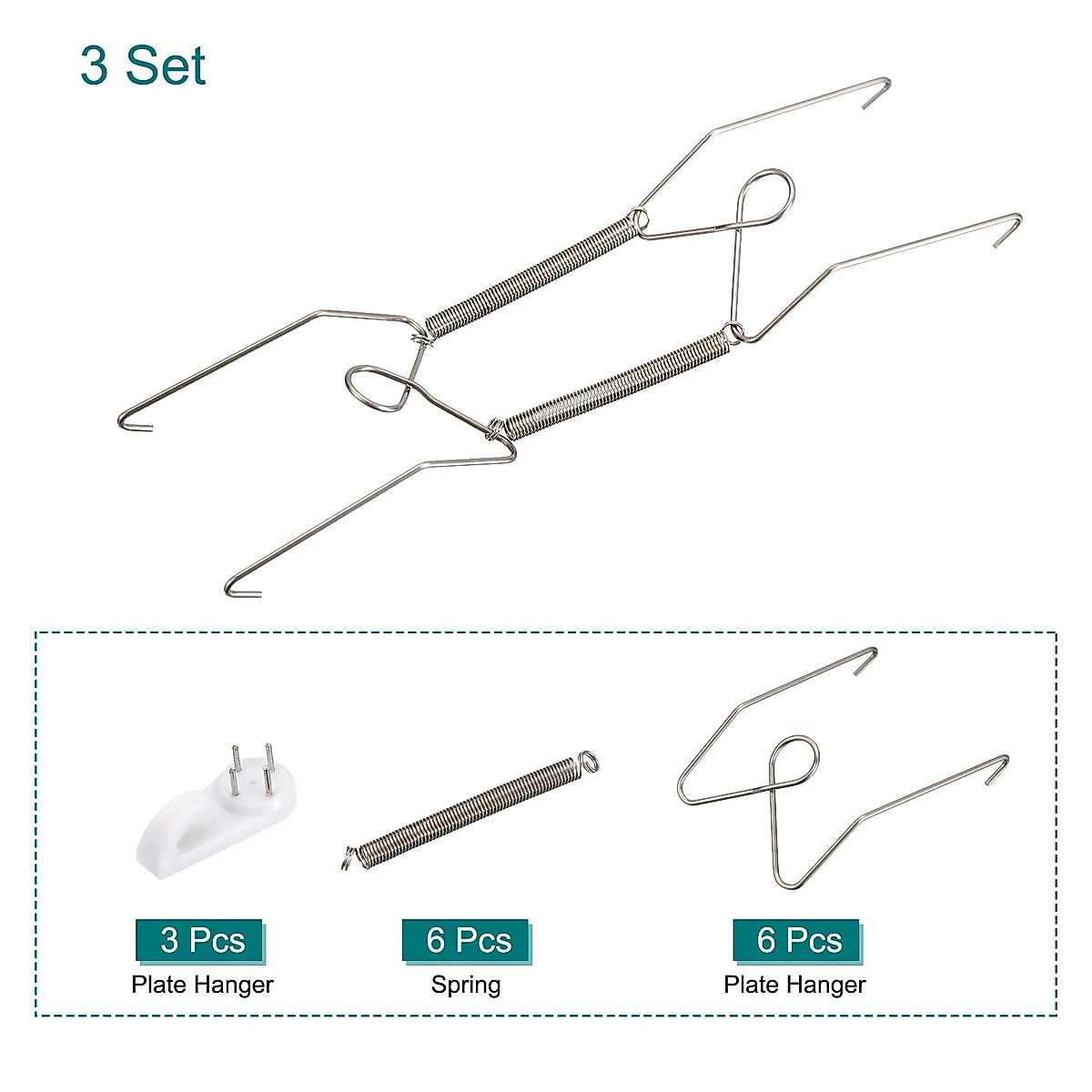 uxcell 3 Pieces Plate Hanger, 8 Inch Stainless Steel Invisible Wall Plate Hangers with 3Pcs Wall Hooks for Decorative Plates, Silver