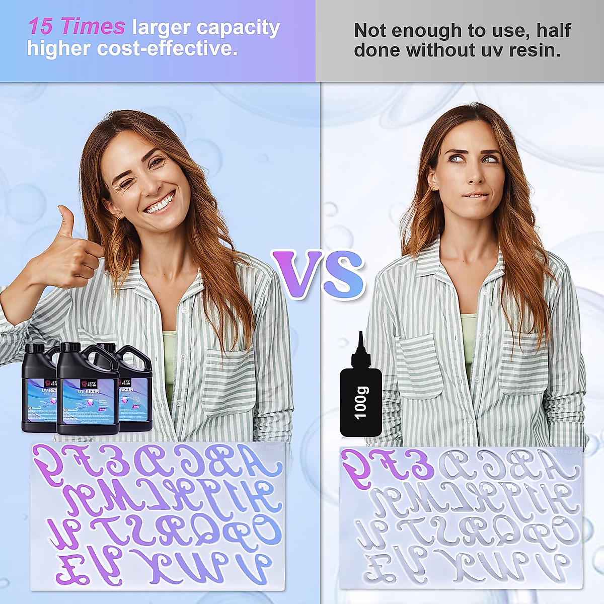 LET'S RESIN Upgraded 1500g Ultraviolet Epoxy Resin, Clear, Odorless & Low Shrinkage, Hard with Silicone Measuring Cups, UV Resin Kit for Jewelry, Craft Decoration