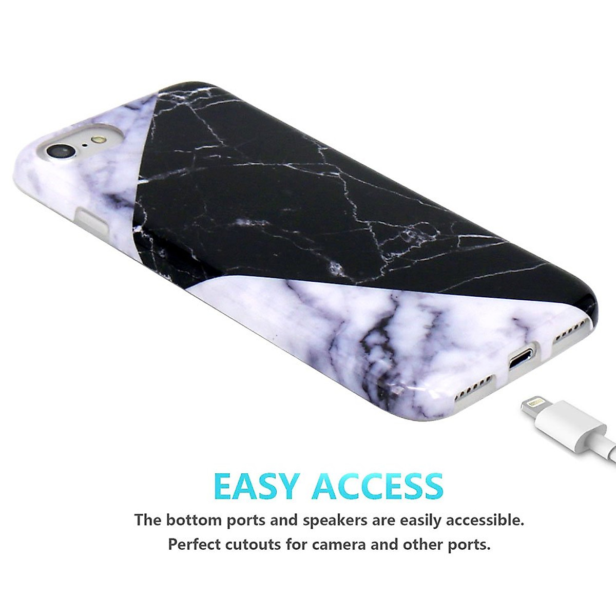 iPhone 7 Case, iPhone 8 Case, JAHOLAN White Black Geometric Marble Design Slim Shockproof Flexible Glossy TPU Soft Case Rubber Silicone Cover for Apple iPhone 7 / iPhone 8