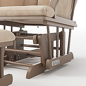 Child Craft Cozy Glider Rocker and Ottoman Set, Padded Cushion with Convenient Storage Pockets, Solid Wood Base & Frame (Dusty Heather with Beige Cushion)