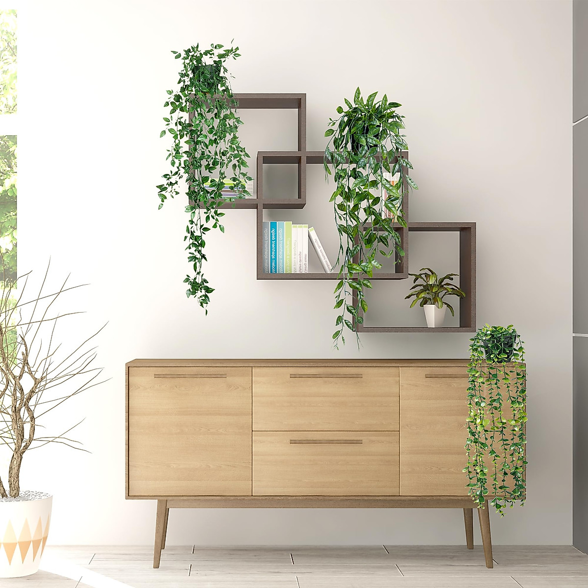 Sggvecsy Artificial Hanging Eucalyptus Plants 2 Pack Fake Potted Hanging Greenery Faux Potted Wall Plants for Home Indoor Outdoor Wall Garden Wedding Decor